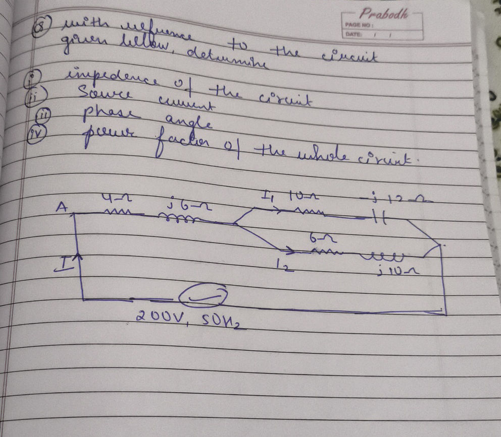 ⑧ with reference to the circuit given below, | StudyX