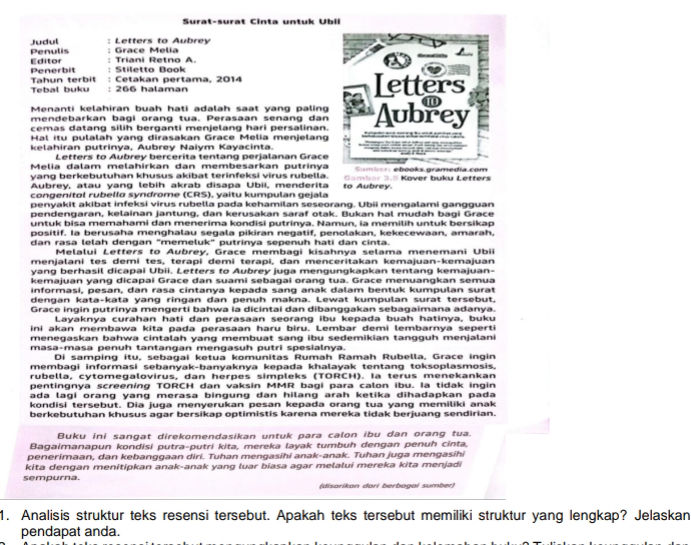 1. Analisis struktur teks resensi tersebut. | StudyX