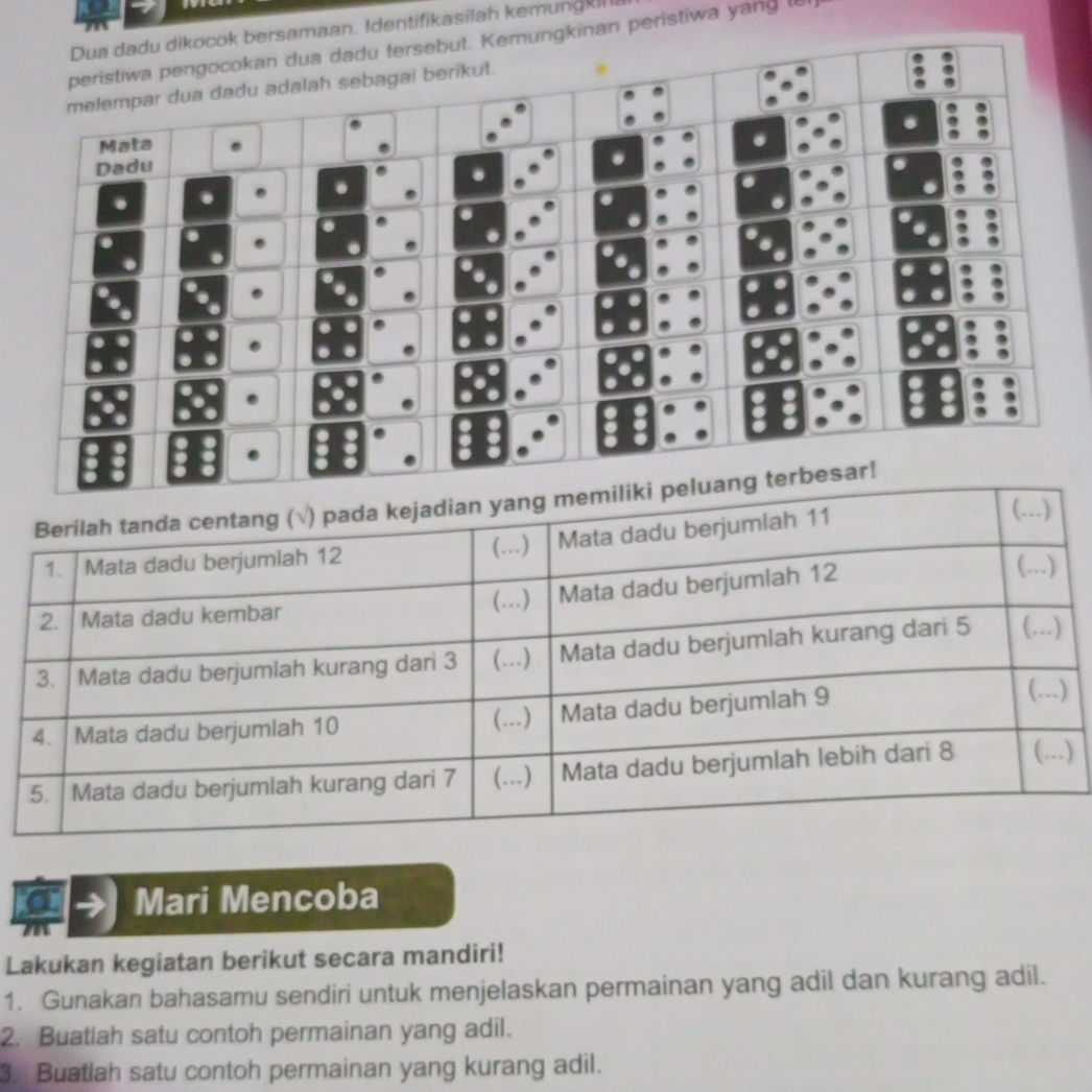 Dua dadu dikocok bersamaan. Identifikasilah | StudyX