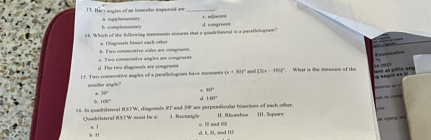 13. Base angles of an isosceles trapezoid | StudyX