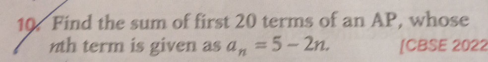 Find the sum of first 20 terms of an AP, | StudyX