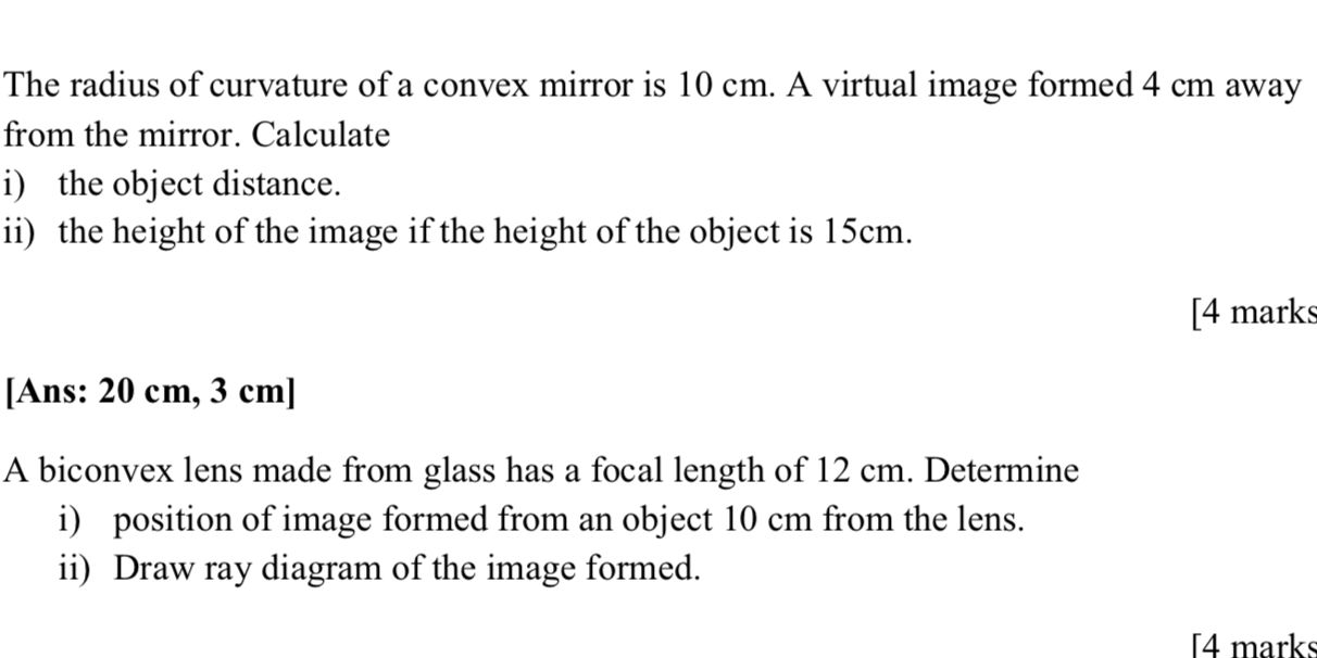 The radius of curvature of a convex mirror | StudyX