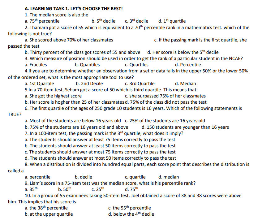 A. LEARNING TASK 1. LET'S CHOOSE THE BEST! | StudyX