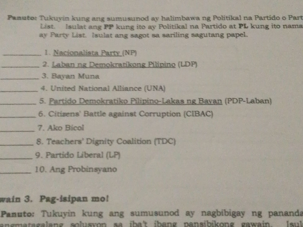 Panuto: Tukuyin kung ang sumusunod ay | StudyX