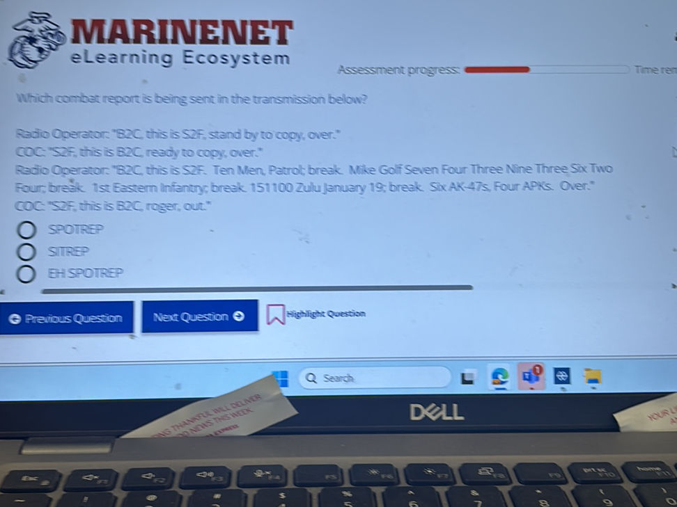 Which combat report is being sent in the | StudyX