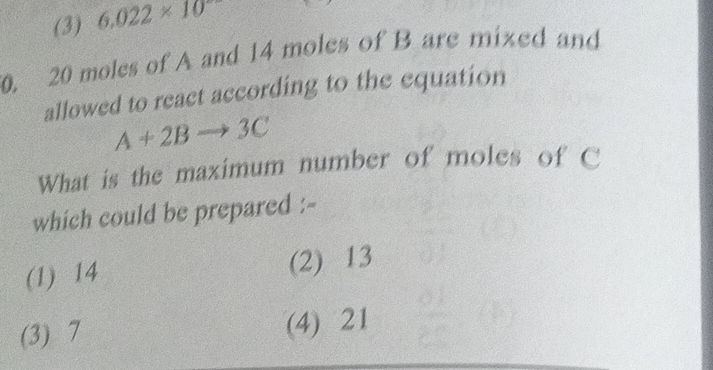 20 moles of A and 14 moles of B are mixed