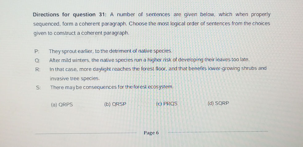Directions for question 31: A number of | StudyX
