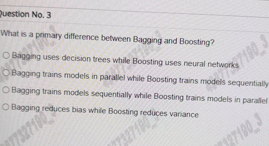 What is a primary difference between Bagging | StudyX