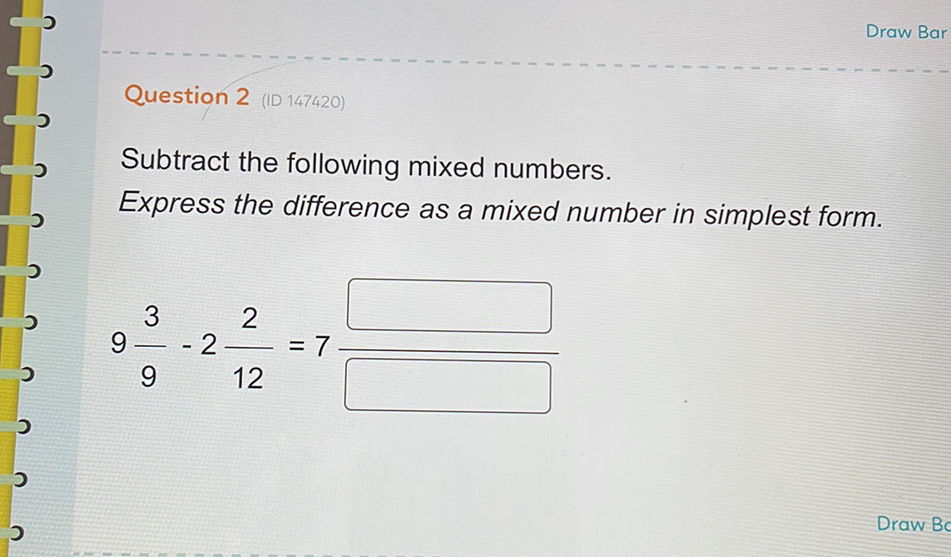 Subtract the following mixed numbers. | StudyX
