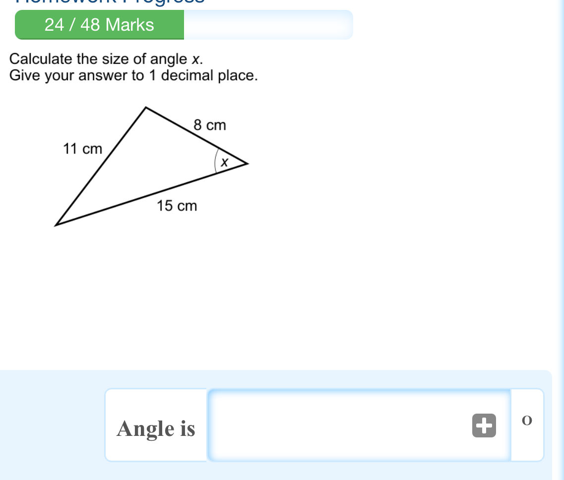Calculate the size of angle x. Give your | StudyX