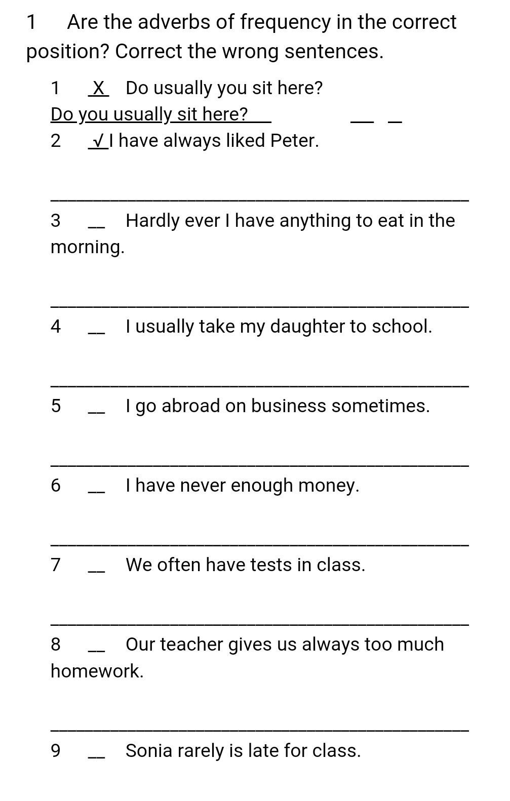 1 Are the adverbs of frequency in the | StudyX