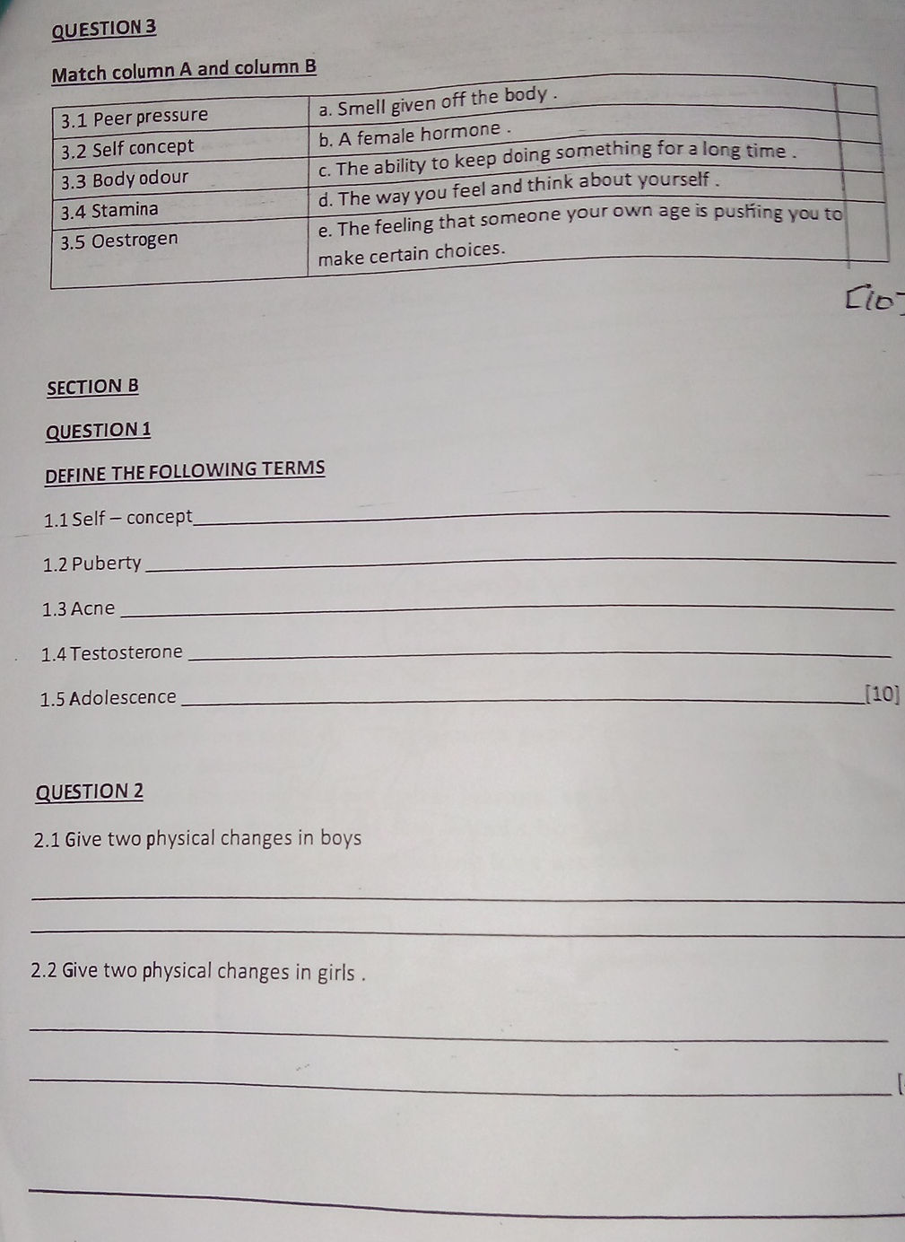 QUESTION 3 Match column A and column B | | StudyX