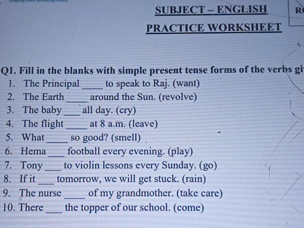 Q1. Fill in the blanks with simple present | StudyX