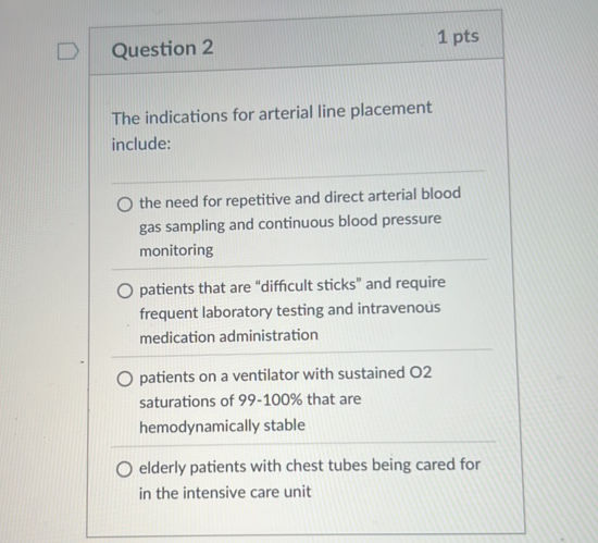 The indications for arterial line placement | StudyX