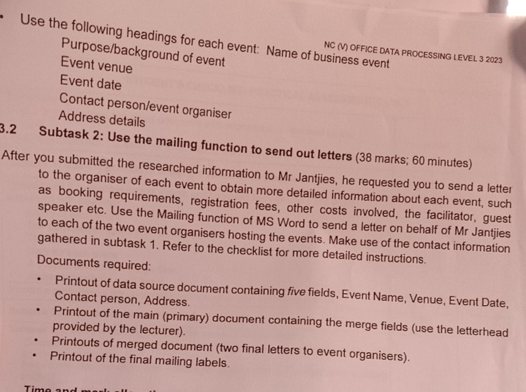 Use the following headings for each event: | StudyX