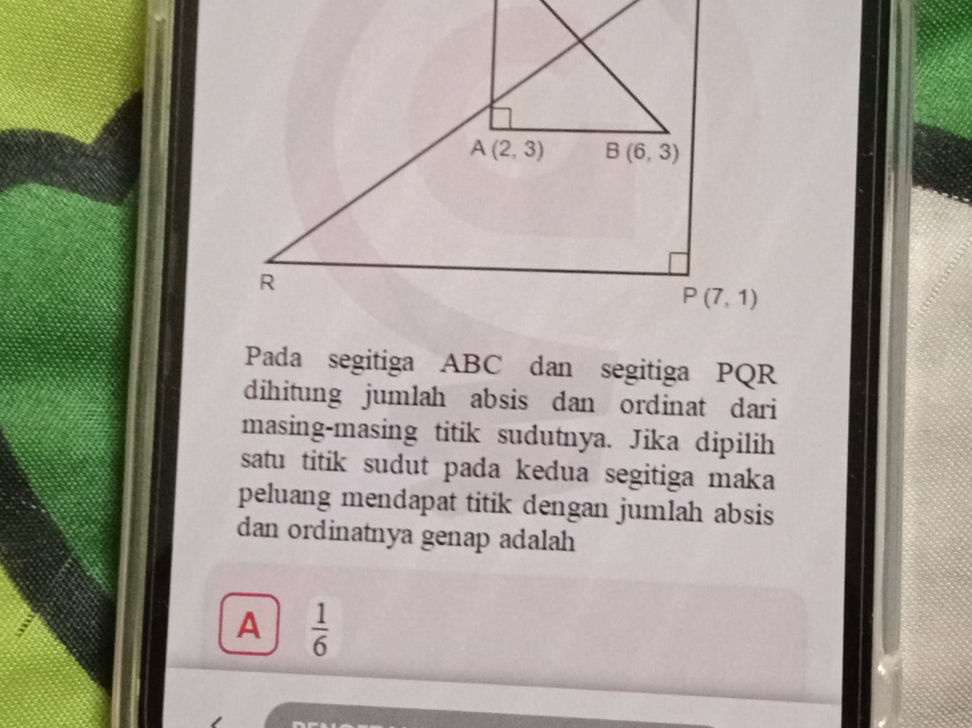 R A (2, 3) B (6, 3) P (7, 1) Pada segitiga | StudyX