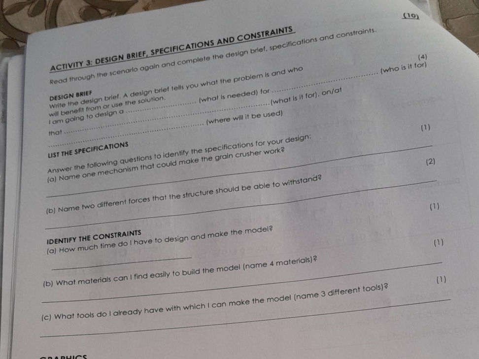 (10) plete design briel. specifications and | StudyX