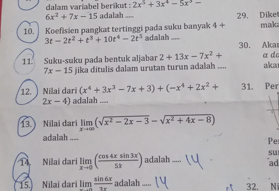 10. Koefisien pangkat tertinggi pada suku | StudyX
