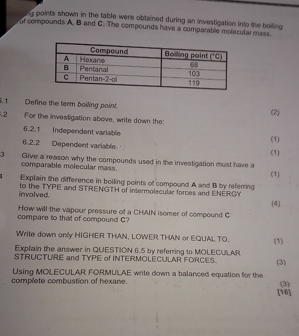 Compound | Boiling point (°C) | | StudyX