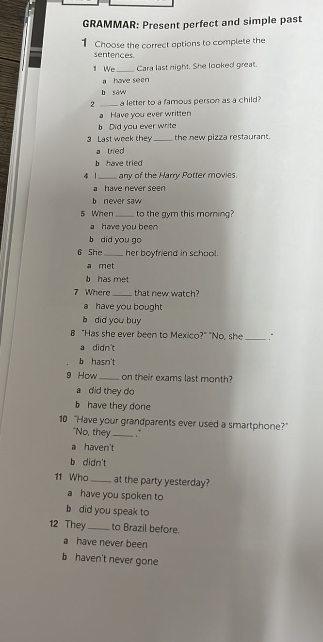 GRAMMAR: Present perfect and simple past 1 | StudyX