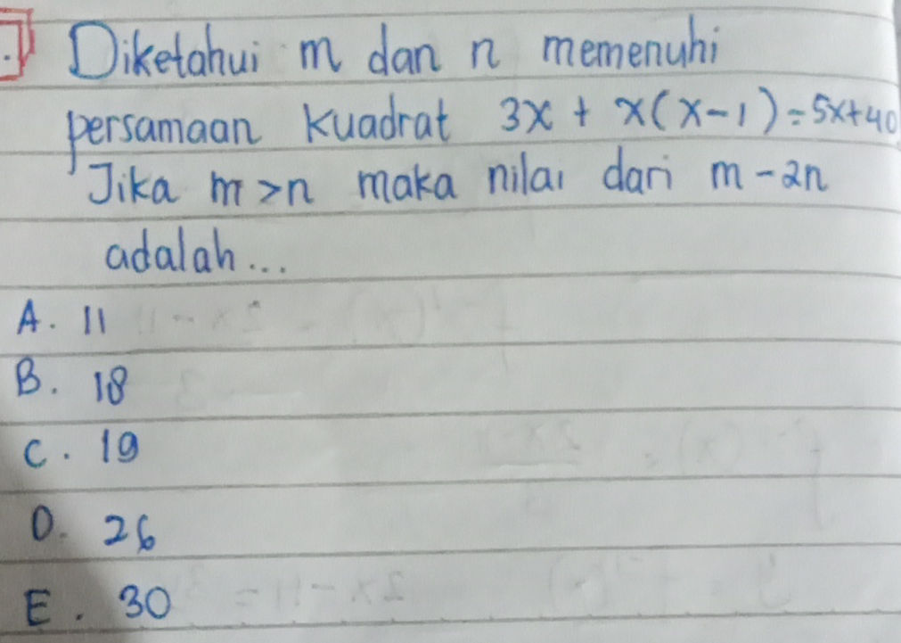 Diketahui $m$ dan $n$ memenuhi persamaan | StudyX