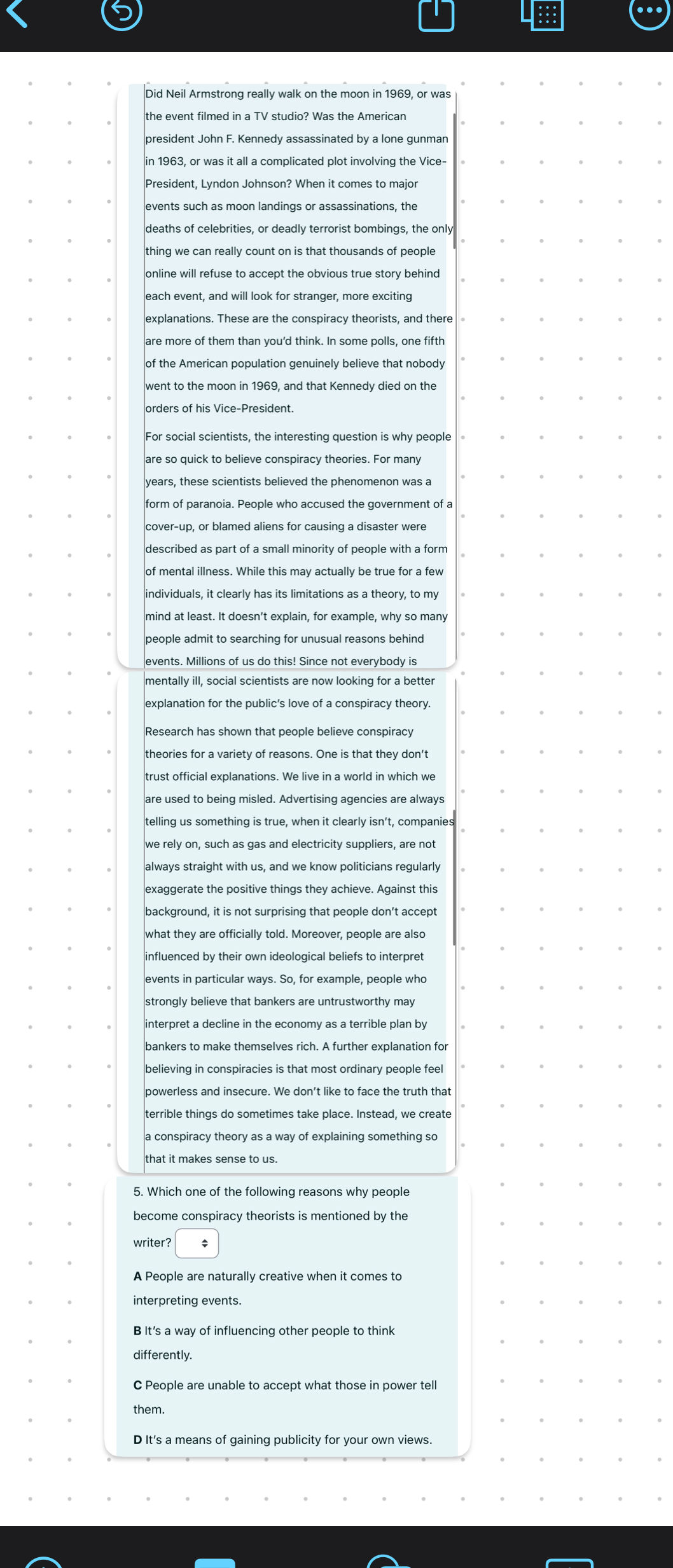 5. Which one of the following reasons why | StudyX