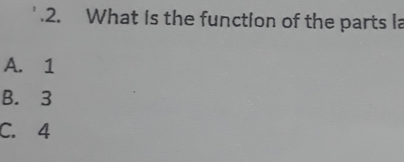 1. 2. What is the function of the parts la | StudyX