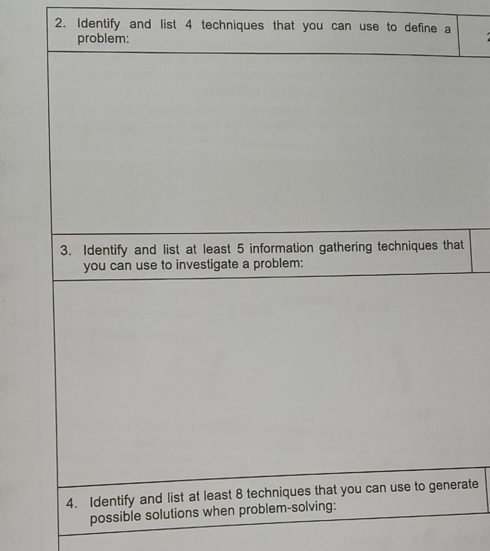 Identify and list 4 techniques that you can