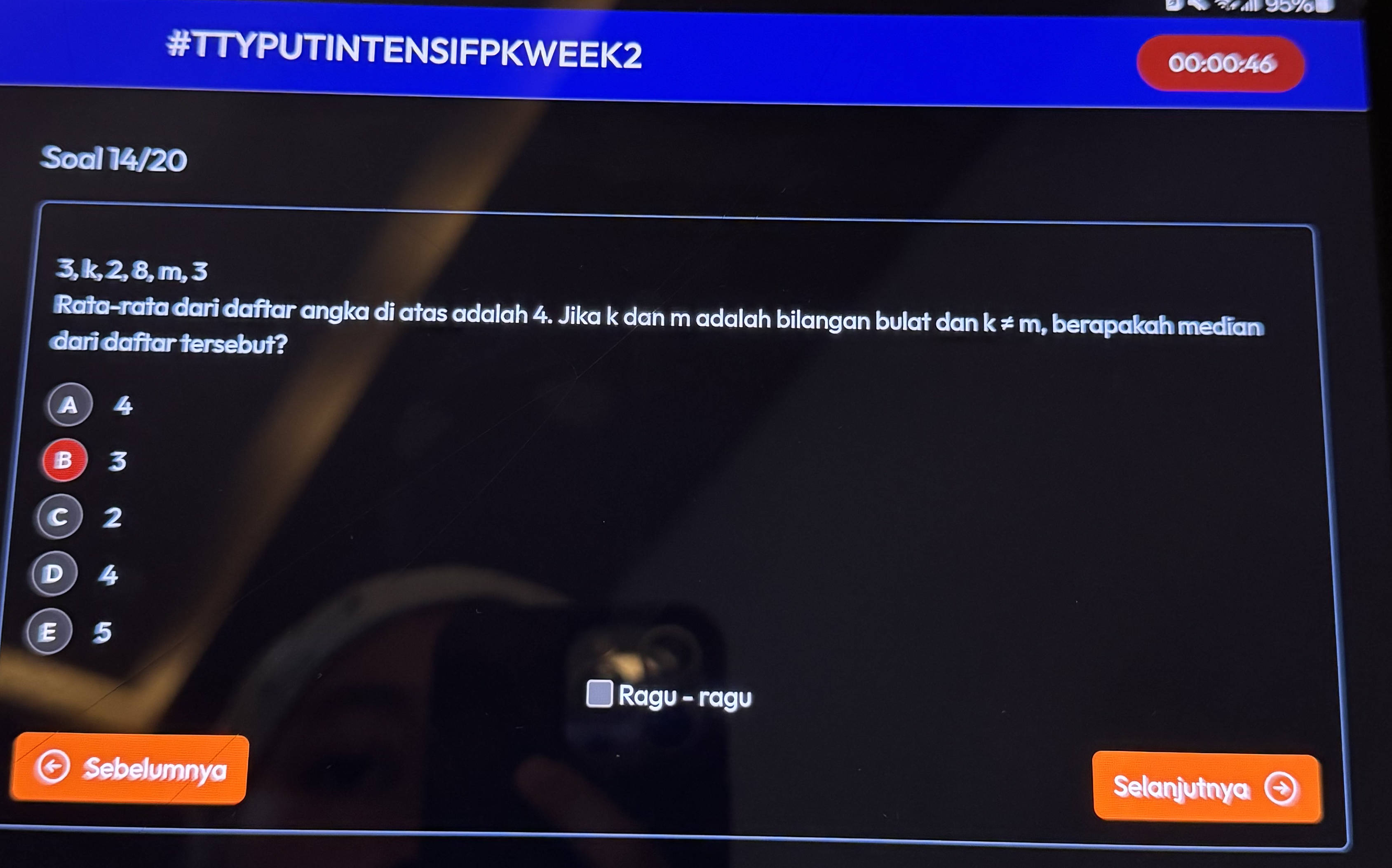 3, k, 2, 8, m, 3 Rata-rata dari daftar | StudyX