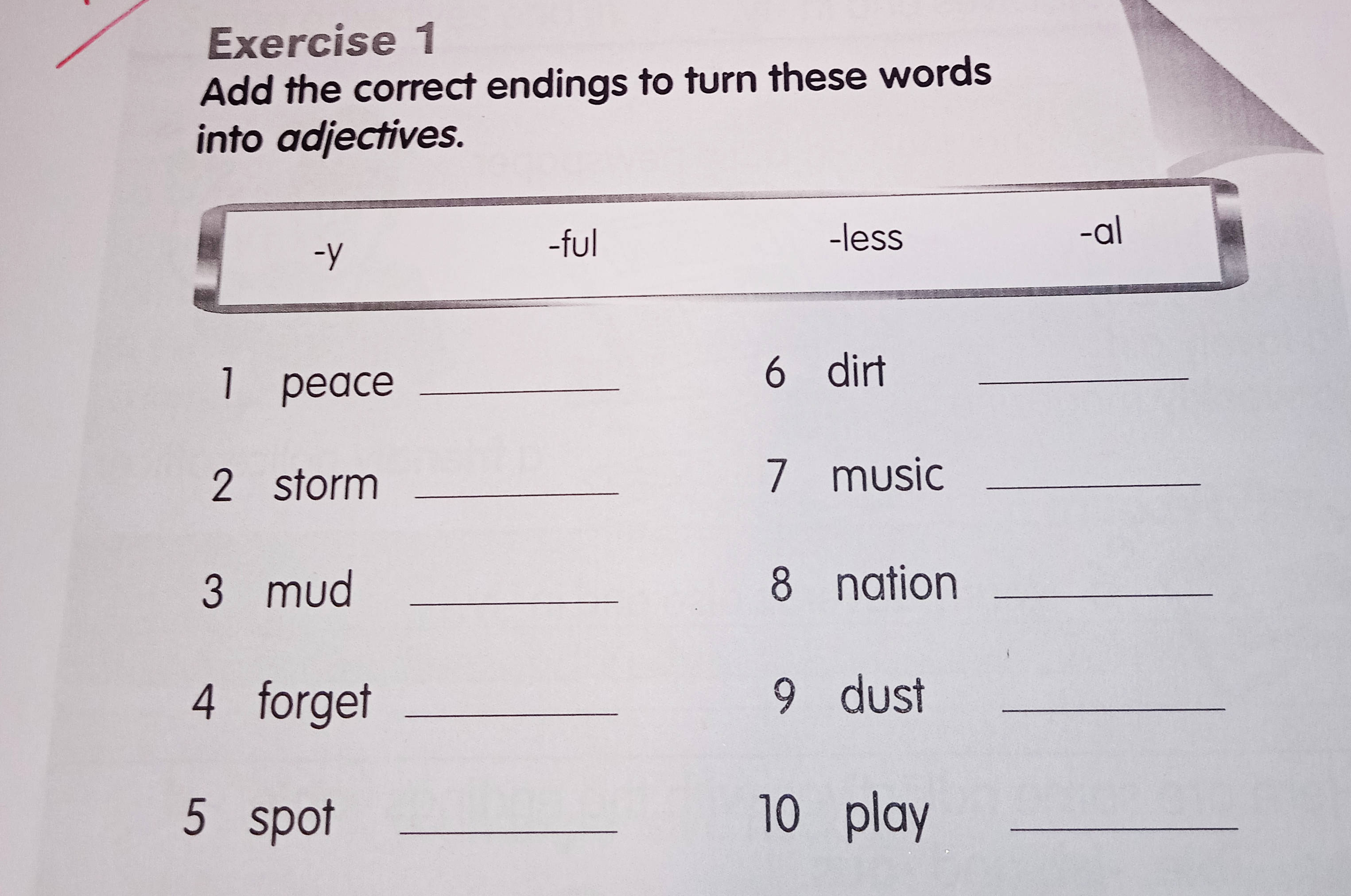 Exercise 1 Add the correct endings to turn | StudyX