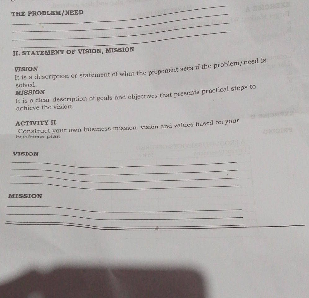 ACTIVITY II Construct your own business | StudyX