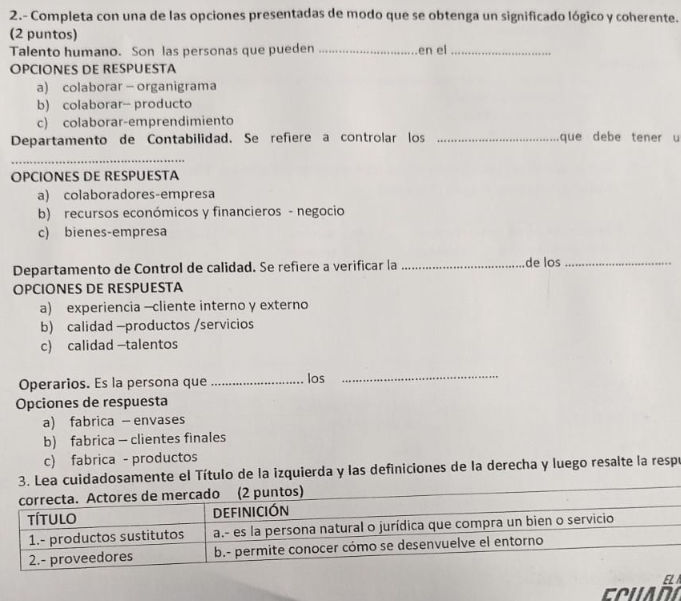 2.- Completa con una de las opciones | StudyX