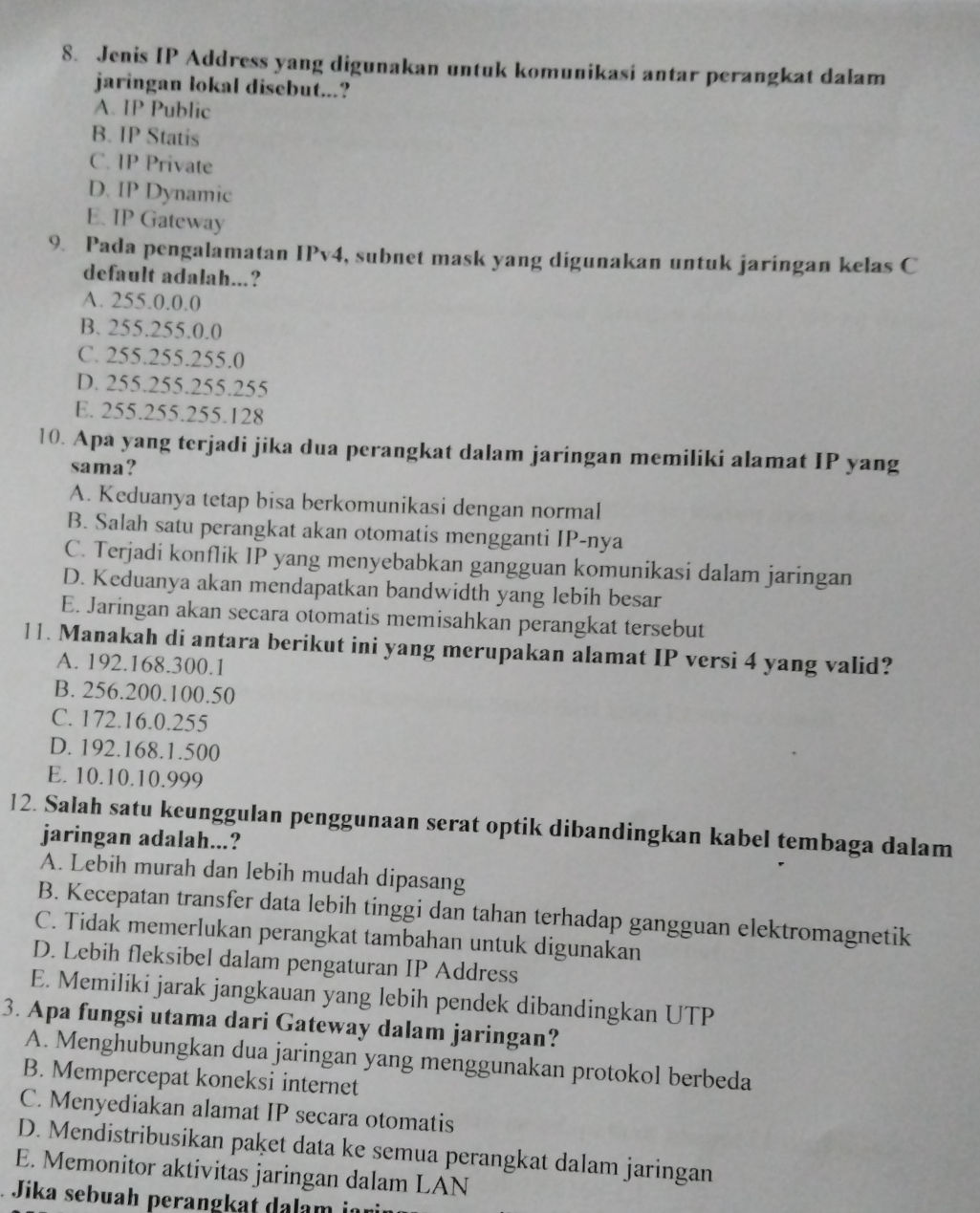 8. Jenis IP Address yang digunakan untuk | StudyX