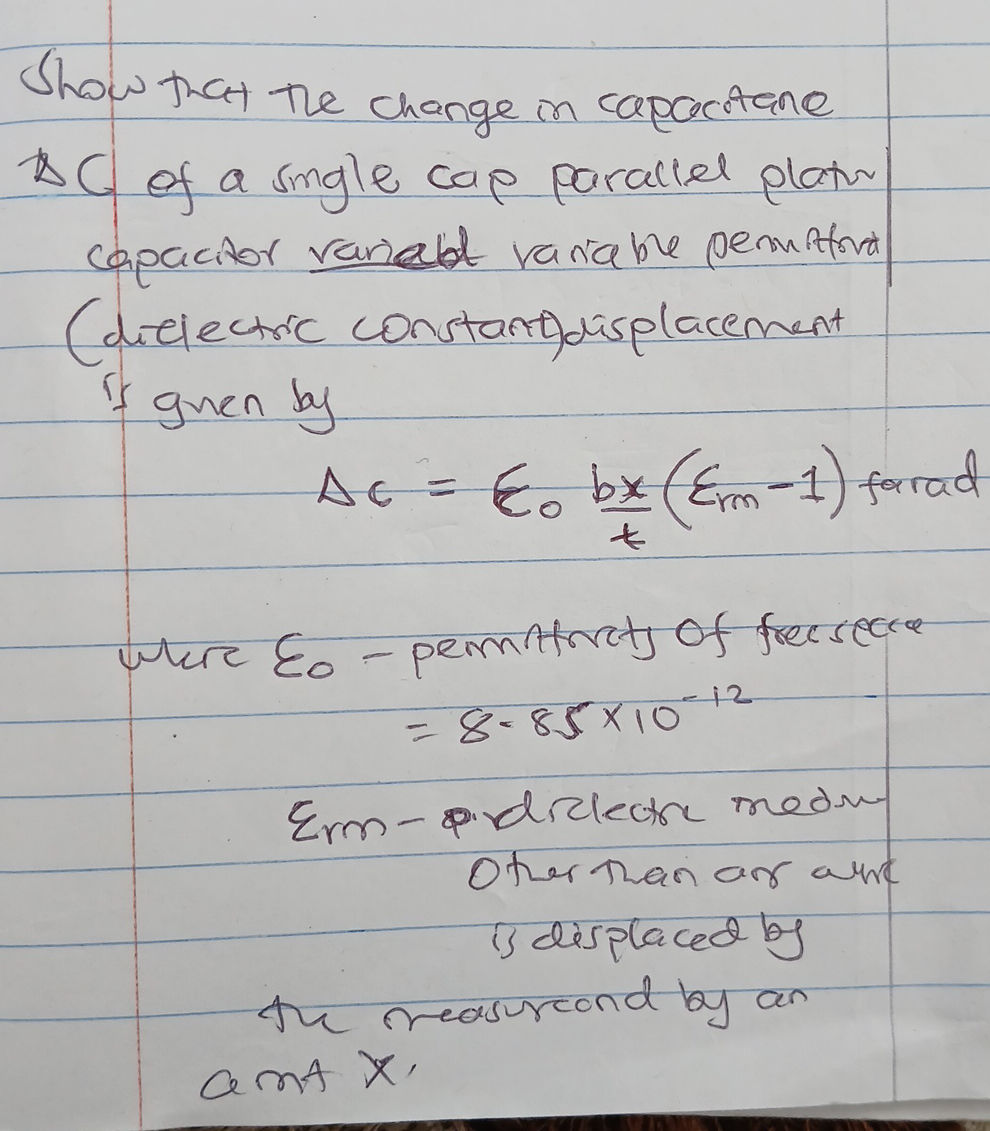 Show that the change in capacitance $ C$ of | StudyX