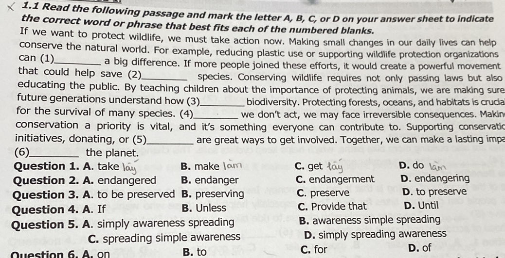1. 1 Read the following passage and mark | StudyX