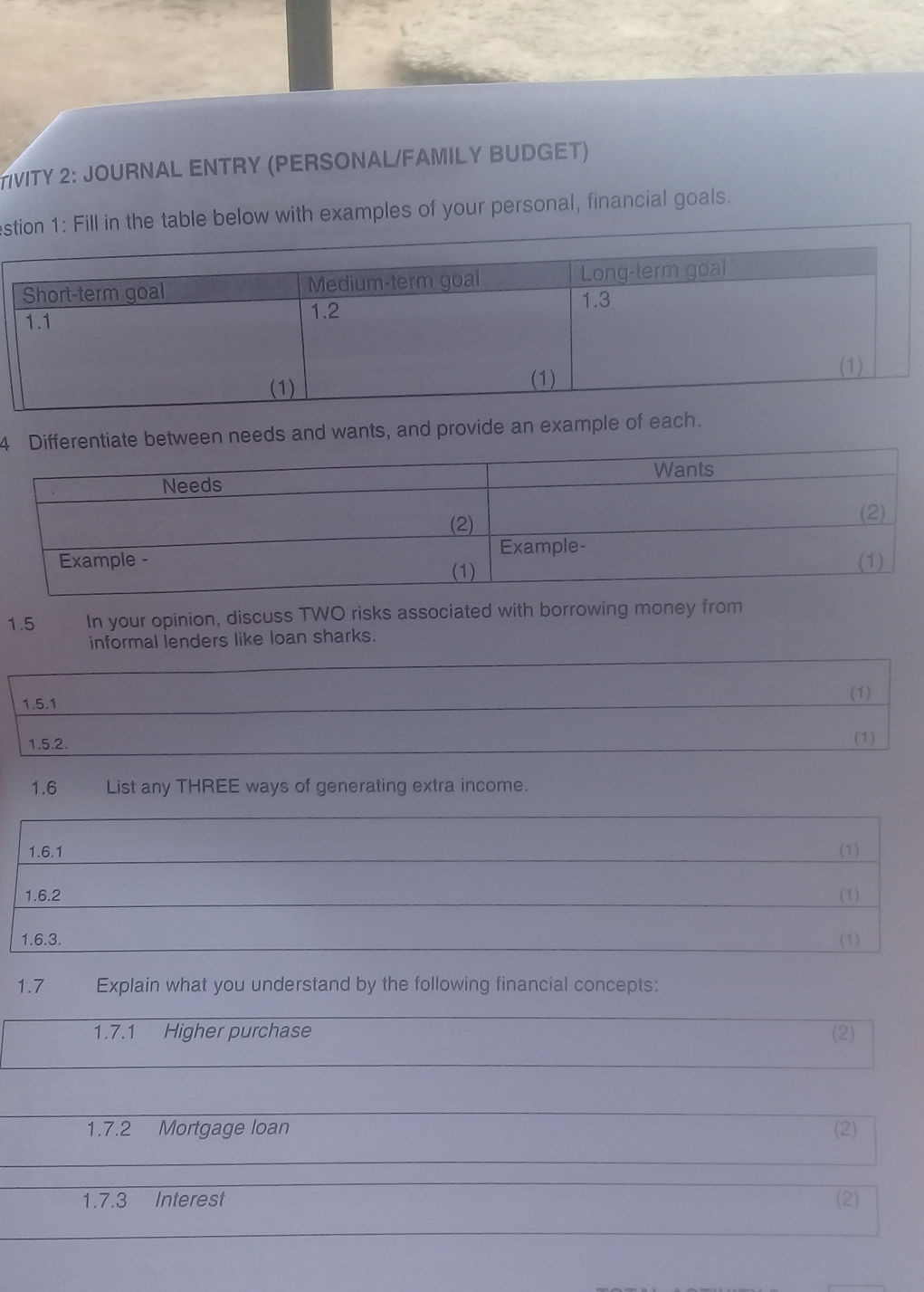1. Fill in the table below with examples of | StudyX