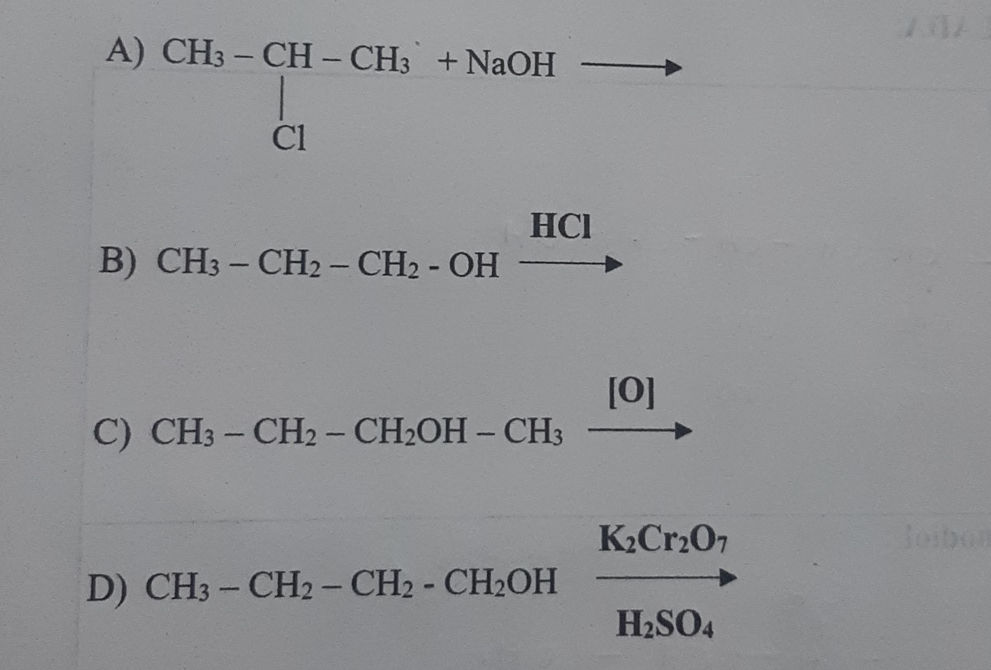 A) CH3-CH - CH3 + NaOH | Cl B) CH3-CH2 - | StudyX