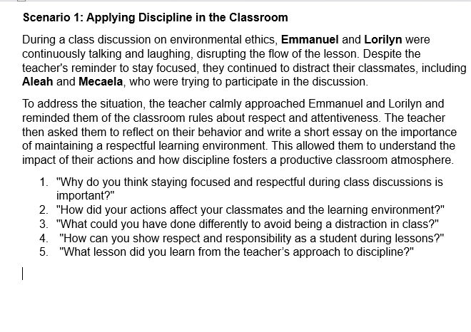 Scenario 1: Applying Discipline in the | StudyX