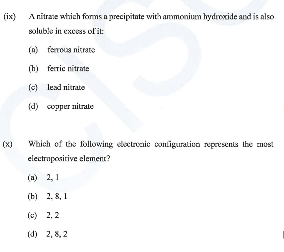 (ix) A nitrate which forms a precipitate | StudyX