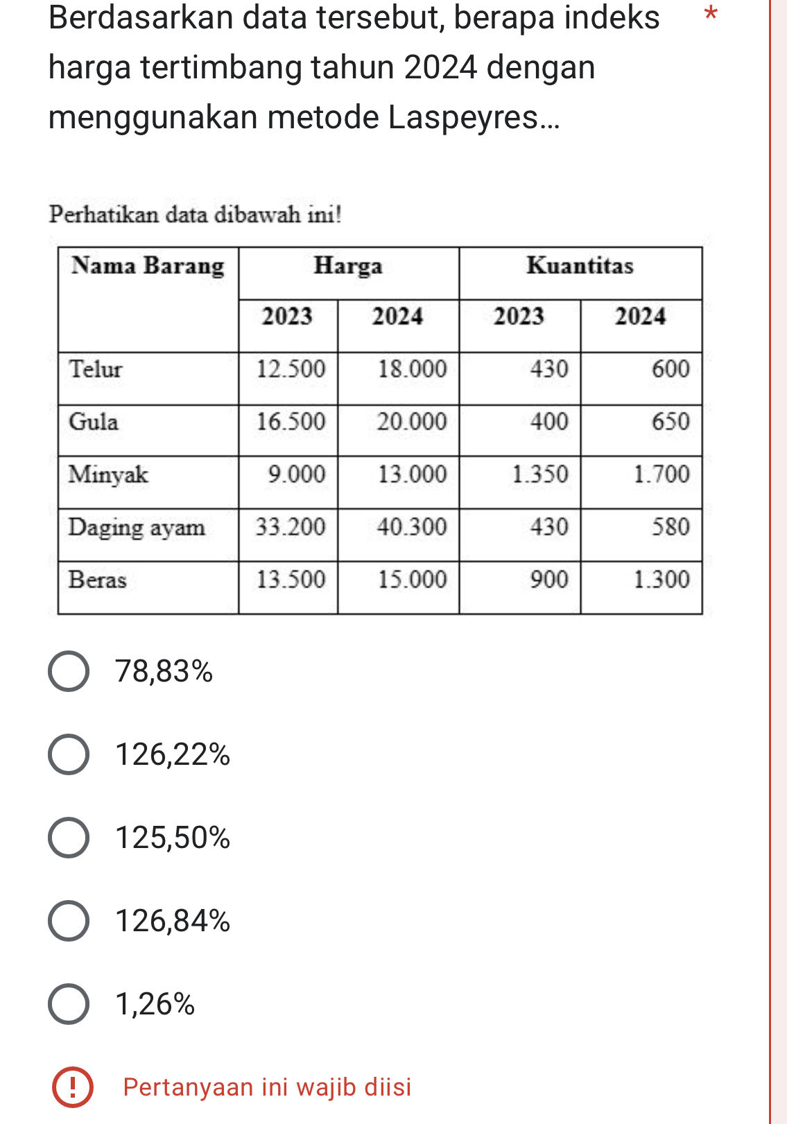 Berdasarkan data tersebut, berapa indeks | StudyX