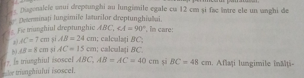 5. Diagonalele unui dreptunghi au lungimile | StudyX