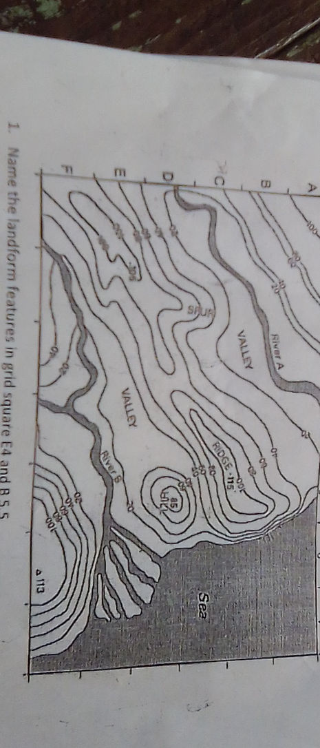 1. Name the landform features in grid square | StudyX