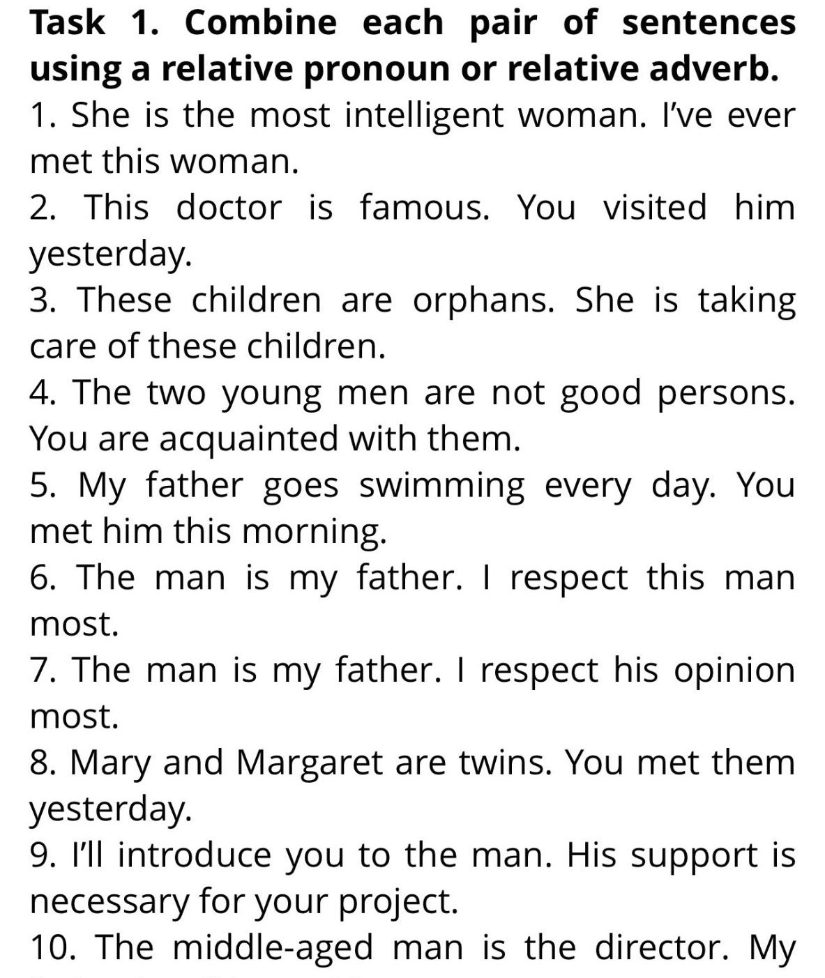 Task 1. Combine each pair of sentences using | StudyX