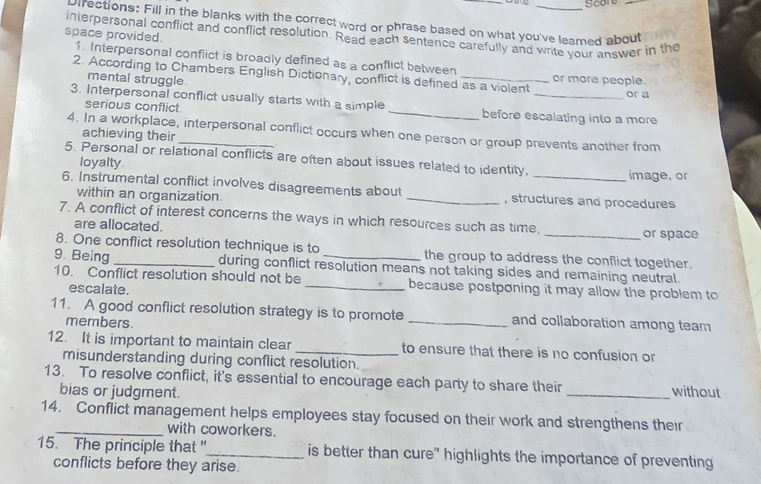 Directions: Fill in the blanks with the | StudyX