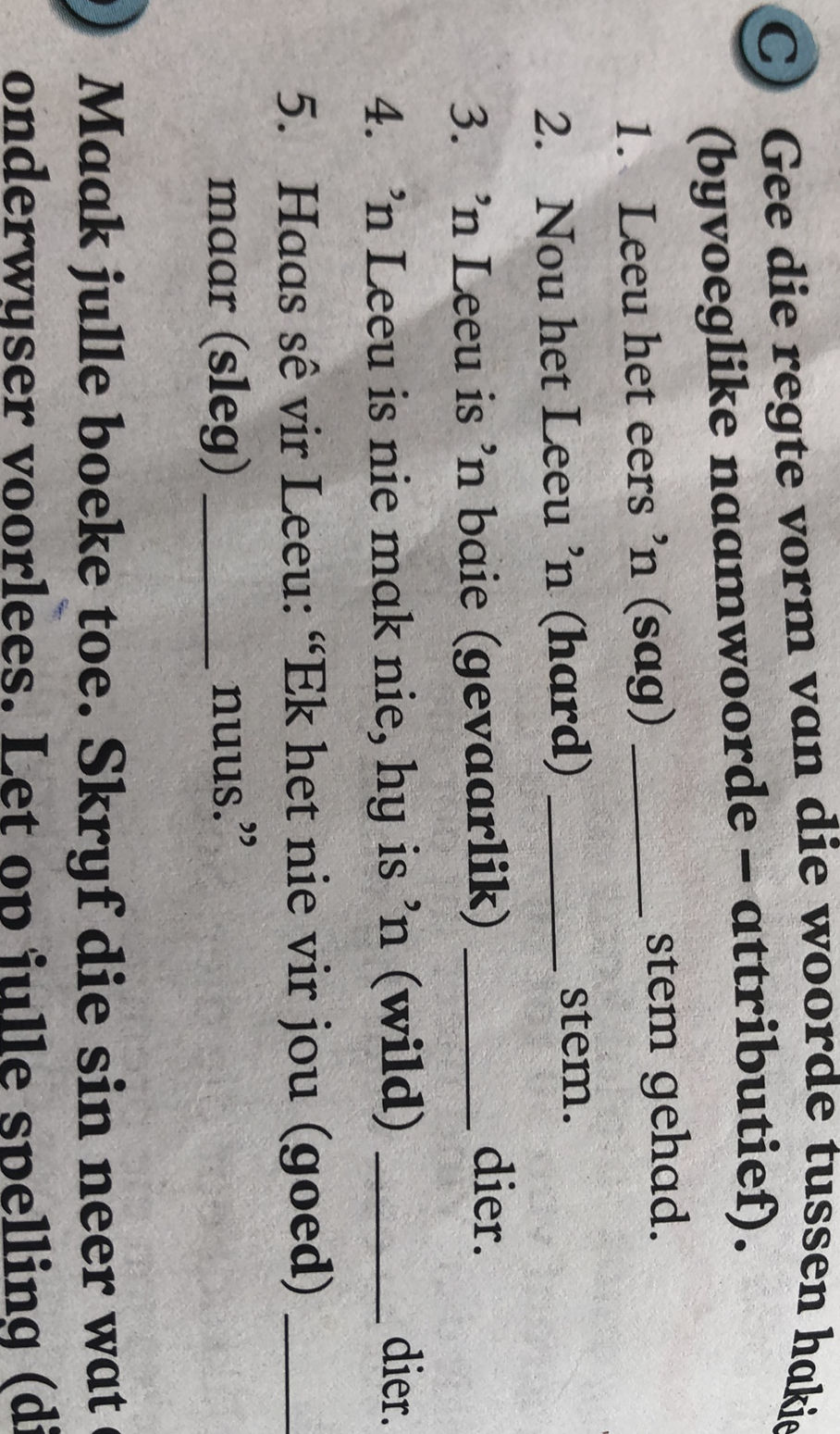 Gee die regte vorm van die woorde tussen | StudyX