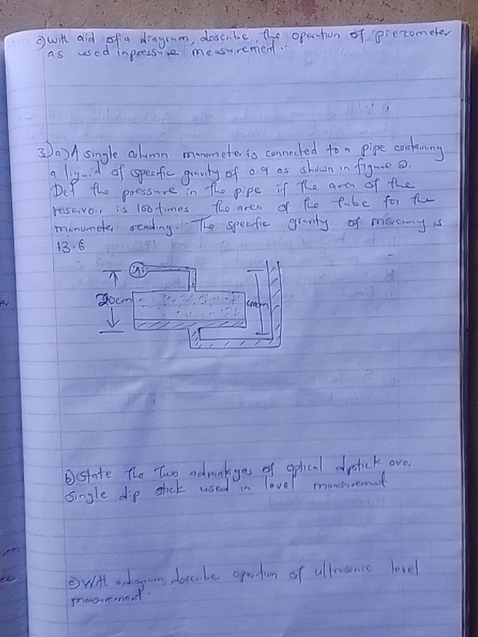 3)a) A single column manometer is connected