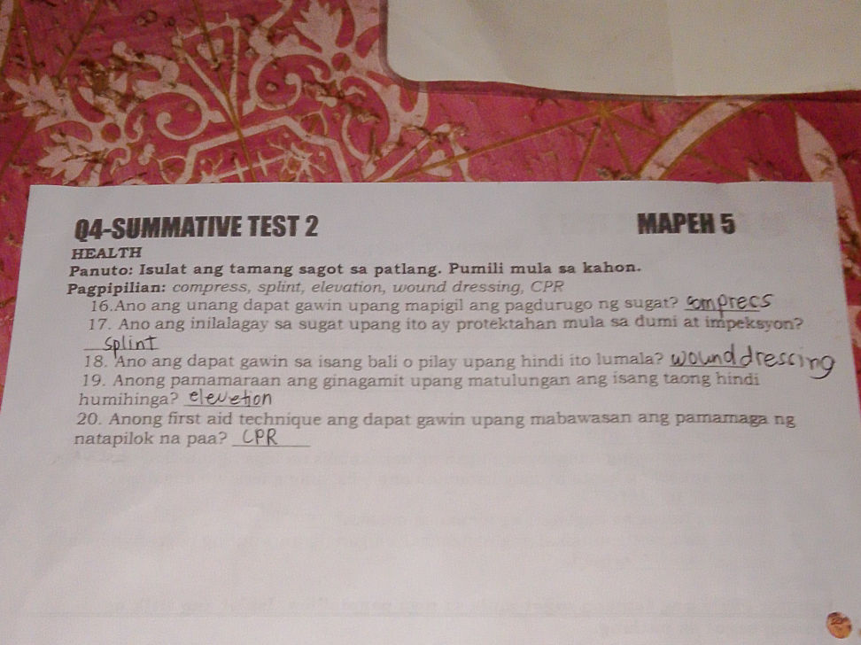 Q4-SUMMATIVE TEST 2 HEALTH Panuto: Isulat | StudyX
