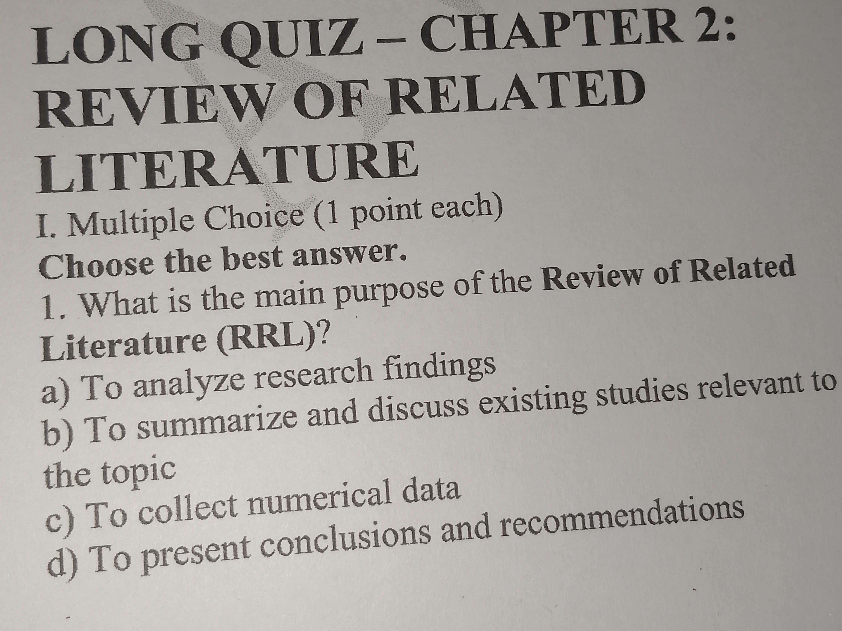 1. What is the main purpose of the Review of | StudyX
