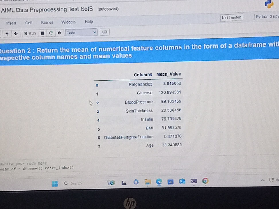 Question 2: Return the mean of numerical | StudyX