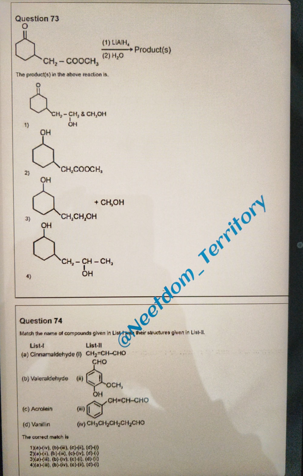 Question 73 $ { {(1) LiAlH}_4}$ Product(s) | StudyX
